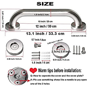 2 Pack 12 Inch Shower Grab Bar, iMomwee Satin Brushed Nickel Stainless Steel Bathroom Grab Bar Handle,Shower Balance Bar, Safety Hand Rail Support, Handicap Elderly Senior Assist Handle (1" Diameter)