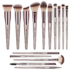 Raffaello Makeup Brushes, 15 Pcs Professional Premium Synthetic Brush Set, Foundation Concealer Eyeshadow Blush Makeup Brush Set (Champagne Gold)