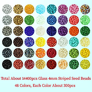 Tibaoffy Size 6/0 Crafts Glass Seed Beads 4mm Tiny Pony Beads Assorted Kit with Organizer Box for Jewelry Making (48 Assorted Multicolor Set, Total About 7200pcs)
