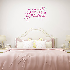 Be Your Own Kind of Beautiful Wall Stickers Quote, CUNYA DIY Vinyl Butterfly Decal Wallpaper Wall Decor for Bedroom Teen Girl Home Decoration (Pink)