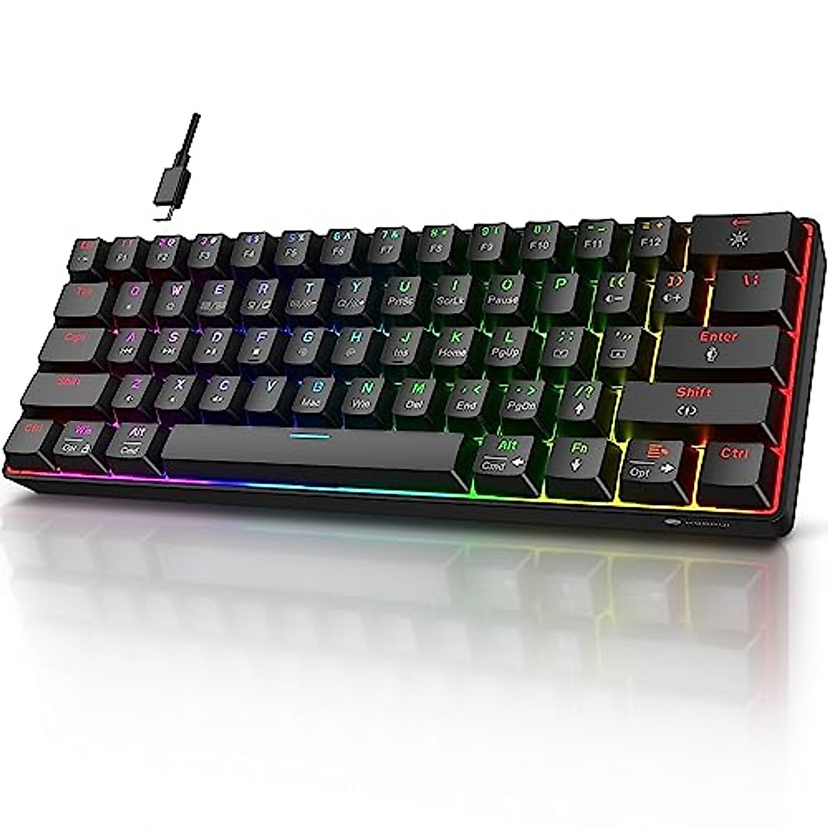 KOORUI 60% Gaming Keyboards, 61 Keys Wired Ultra-Compact Mechanical Keyboard 26 RGB Backlit with Red Switch Mini Keyboards for Windows MacOS Linux
