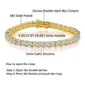 Gemsme 5MM Tennis Bracelets for Women, 18K Gold Plated 5mm Round Gorgeous Cubic Zirconia Tennis Bracelets for Men