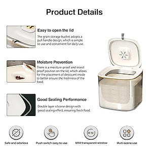 Benshukam 7.4 Gallons Airtight Rice Container Clear Plastic Rice Dispenser, Dry Food Holder with Measuring Cup, For Dog Food, Nuts, Beans, Flour, Grains Pet Food Storage Container Bin (White)