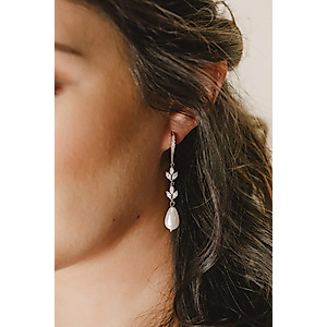 SWEETV Cubic Zirconia Pearl Drop Wedding Earrings for Brides, Ivory Bridal Pearl Earrings for Bridesmaid Jewelry Gift (09.Style 9)