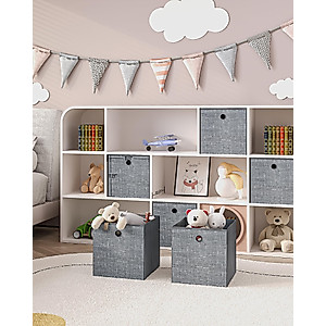 Hzuaneri Storage Cubes, 11.8-Inch Foldable Cube Storage Bin with Handles, Set of 6, Cube Storage Baskets for Organizing, Closet Organizers for Shelves, Bookcase, Grey SC07030W