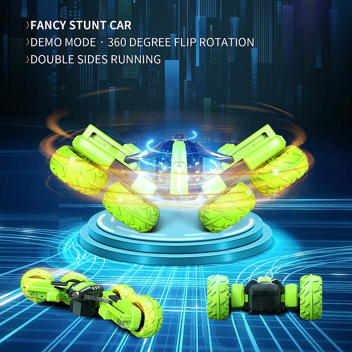 Remote Control Car for Kids 3-12 Years Old, Birthday Gift Toy for Boys Age 4 5 6 7 8, RC Car Stunt with Light 4WD Double Side Racing Vehicle 360° Flips Offroad Indoor Outdoor Sand Grass Garden Green