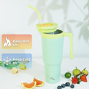 Konokyo Insulated Tumbler with Handle and Straw,40 OZ Vacuum Stainless Steel Water Bottle Travel Mug Metal Cup with Fruit Diffuser,Lime