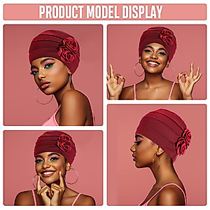 6 PCS Women Turban Flower Caps,Head Wrap Beanie Cap,Vintage Headwrap Hats,Elastic Headwear Headscarf,Fashion Slouchy Hat