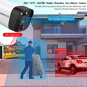 OOSSXX Solar Security Camera Outdoor Wireless Solar Powered Wireless Camera with Rechargeable Battery, WiFi Home Surveillance Camera 4.0MP with Two Way Audio