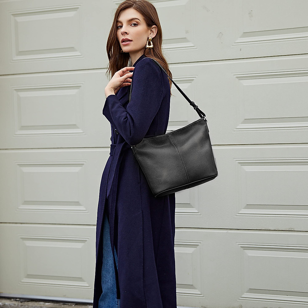 Iswee Womens Genuine Leather Handbags Tote Bag Shoulder Bag Top Handle Satchel Designer Ladies Purse Hobo Crossbody Bags (IR013-Wine)