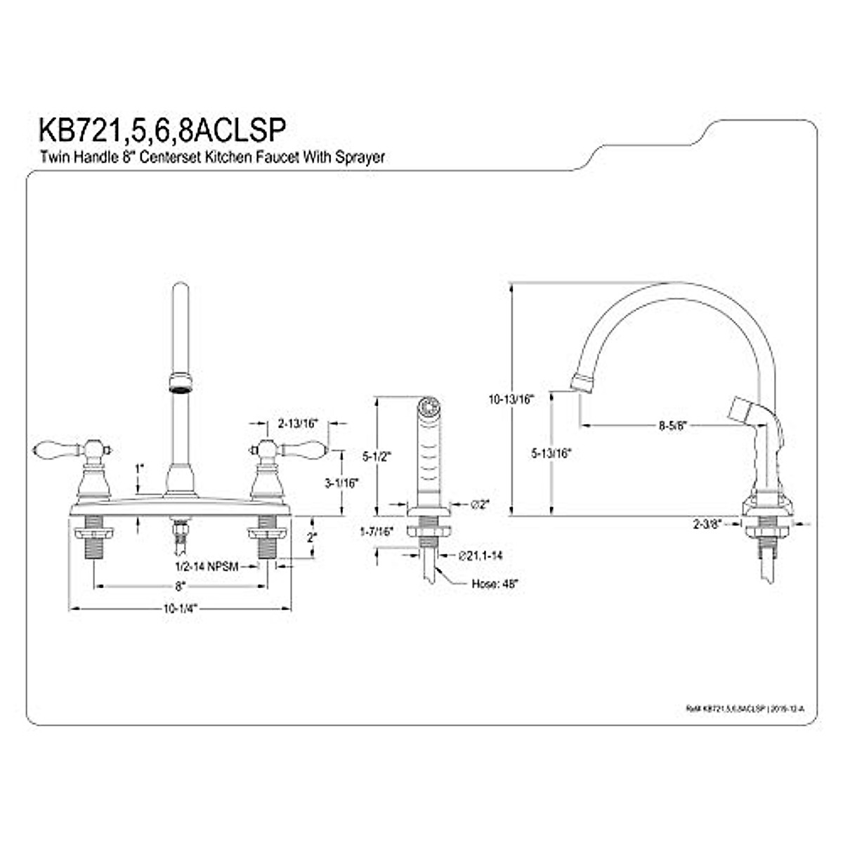 Kingston Brass KB721ACLSP American Classic Centerset Kitchen Faucet with Side Sprayer, Polished Chrome