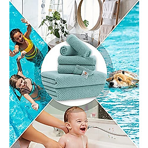 Towels for Bathroom,6 Pieces Gift Set,100% Cotton | Large | Soft | Quick Dry, 2 Bath towels 30×56inch, 2 Hand towels 18×28, 2 Wash Cloths 13×13,Dorm Bathroom Essentials, Teal | Aqua | Blue