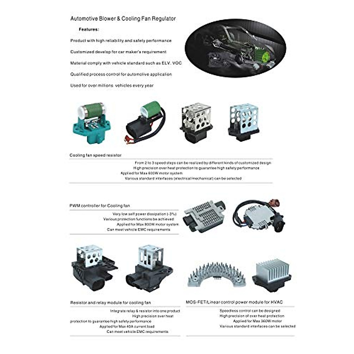 Front or Rear Auto Temp Control Blower Motor Resistor Fits 08-13 300/08-16 Town & Country - 11-13 Challenger Durango / 08-13 Charger / 08-20 Grand Caravan / 08-08 Magnum - & More Replace 68029736AA