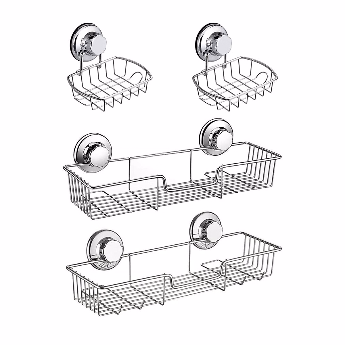 SANNO Suction Cups Shower Caddy Suction Soap Holder, Shower Organizer with Soap Holder Wall Mounted Stainless Steel Rustproof Shower Basket
