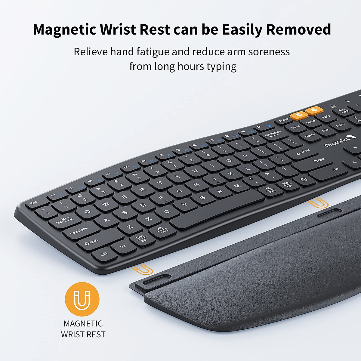 Wireless Keyboard Mouse, ProtoArc EKM02 2.4G Rechargeable Ultra-Slim Keyboard for Mac with Removable Magnetic Wrist Rest, Full Size Curved Keyboard for Natural Typing, Compatible with Windows/Mac