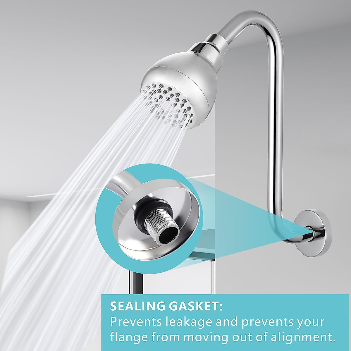 Nuodan Shower Head Extension Arm with Flange, S Shaped High Rise Gooseneck Showerhead Riser Pipe, Standard 1/2" Connection - Bathroom Accessory (12 Inch, Chrome)