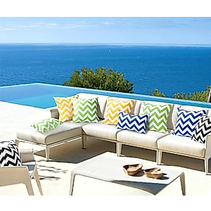 Lewondr Outdoor Throw Pillow Covers 18×18 Inch, 2 Pack Waterproof Striped Throw Pillow Cases, Decorative Outdoor Couch Pillow Covers for Cushion Patio Porch Farmhouse Garden Balcony, Green & White