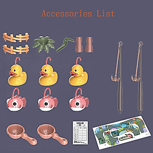 Lovyan Water Circulating Fishing Game Board Play Set with 3 Ducks,3 Fish,2 Water ladles and 2 Fishing Poles, Electronic Toy Fishing Set with 6 Music for Kids Toddlers