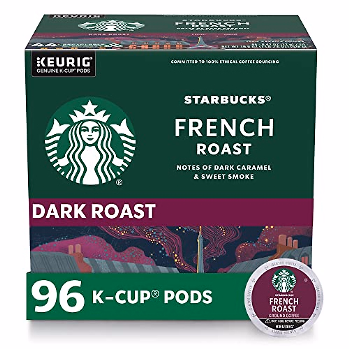 Starbucks K-Cup Coffee Pods—Dark Roast Coffee—French Roast for Keurig Brewers—100% Arabica—4 boxes (96 pods total)