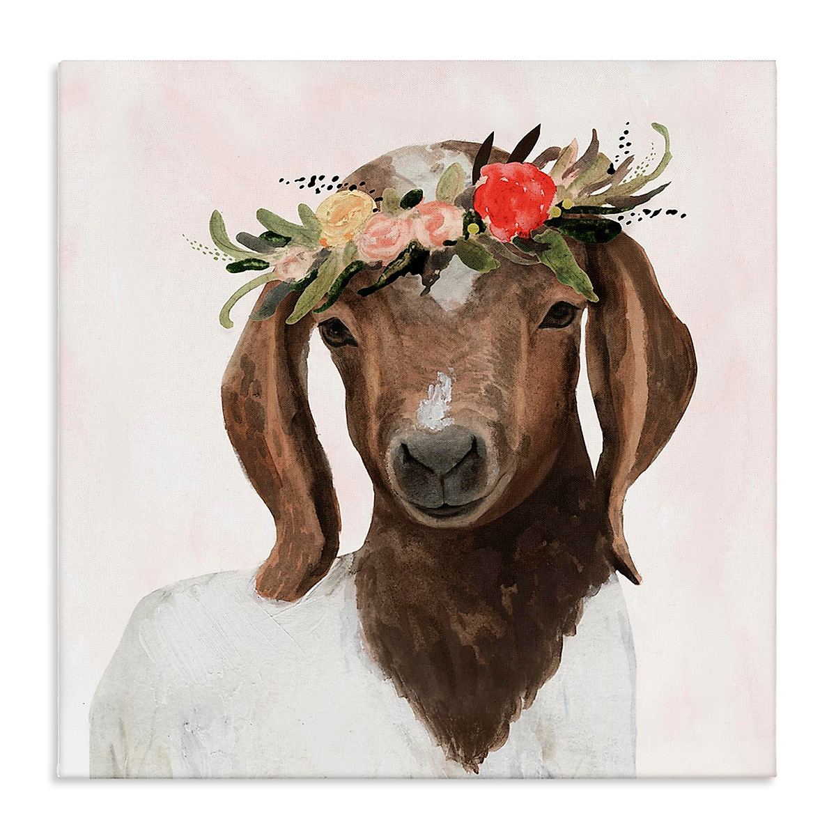 The Stupell Home Décor Collection Springtime Flower Crown Long Ear Baby Goat Stretched Canvas Wall Art, 24 x 24, Multi-Color