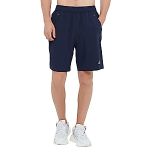 Rdruko Men's Outdoor Running Shorts Quick Dry Lightweight 7" Hiking Shorts with Zip Pockets(Navy, US XL)