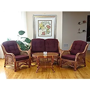 Malibu Lounge Loveseat Sofa Natural Rattan Wicker Handmade Design with Dark Brown Cushions, Colonial