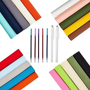 25 Piece Kit Embroidery Cloth Fabric Squares in 20 Colors with 5 Water Soluble Pens for DIY Crafts (8 x 8 in)