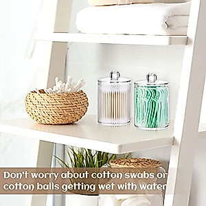 5Pcs Acrylic Cotton Pad Holder, FHDUSRYO Q-Tips Cotton Swab Dispenser Apothecary Jar with Lid, Bathroom Cotton Wool Bud Organizer Clear Makeup Container for Vanity Storage Cotton Ball Cosmetic Pads Floss