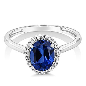 Gem Stone King 10K White Gold 8X6MM Oval Gemstone Birthstone & White Diamond Halo Engagement Ring | Wedding Anniversary Promise White Gold Ring For Women | Size 5,6,7,8,9