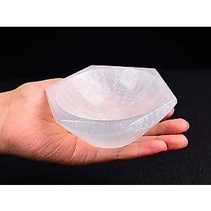 AMOYSTONE Natural Selenite Plate Selenite Bowl for Crystals Hexagon Selenite Dish 4" for Chakra Healing Crystals Collection Gift