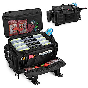 DSLEAF Waterproof Tackle Box Bag with Rod Holder, Soft Fishing Tackle Storage Bag with Non-Slip Base for Saltwater or Freshwater Fishing (Patent Design), Only Bag