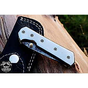 BLACK MAMBA KNIVES Damascus Pocket Knife with Clip, Folding Knife, Damascus Steel Folding Pocket Knife Folding Hunting Knife