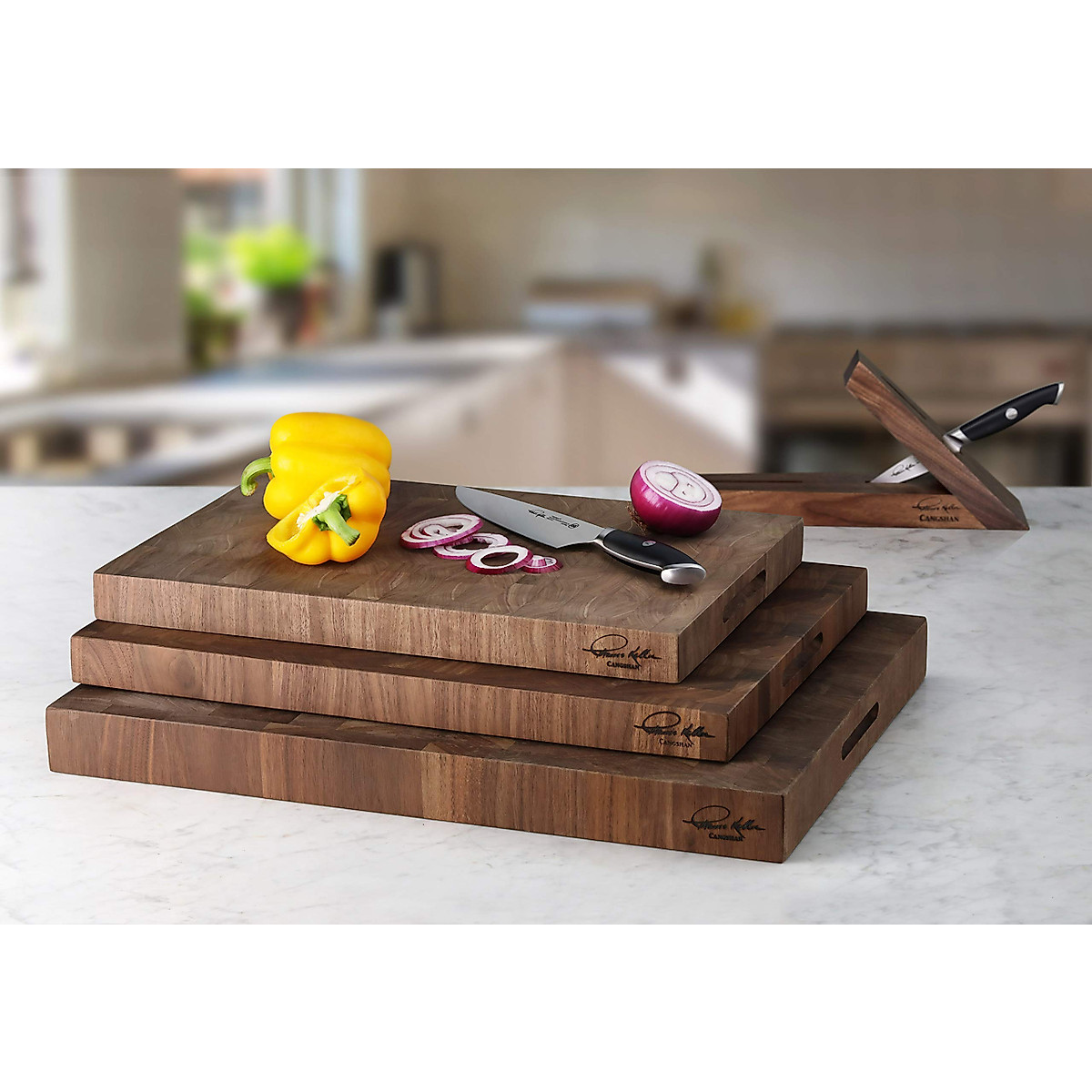 Cangshan | Thomas Keller Signature Collection Walnut End-Grain Cutting Board,12 x 18 x 1.5", Crafted in USA