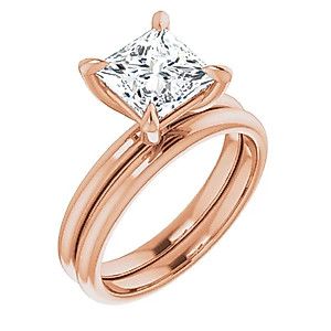 Solid Gold Engagement Ring Set for Women, Handmade 2 Carats Princess Cut Moissanite Solitaire Ring Set Diamond Wedding Bridal Ring Anniversary Propose Gift Her, 10K/14K/18K, 925 Silver