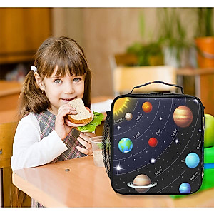 AUUXVA Kids Lunch Box, Planets Color, Unisex, 10.5x3.5x9.5 Inch, Oxford Material and Aluminum Film, Spacious, Lightweight, Adjustable Shoulder Straps, Heat Insulation