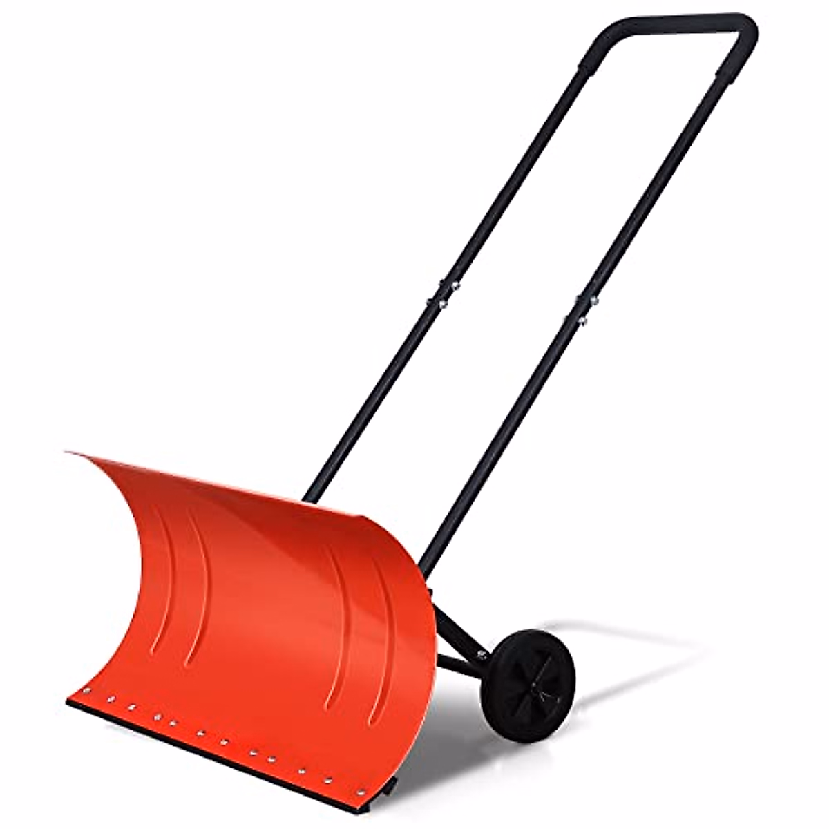 KioGro Metal Snow Shovel, Wheeled Snow Pusher Shovel with Adjustable Handle 30-Inch Heavy Duty Blade Snow Removal for Driveway, Decks, Sidewalks