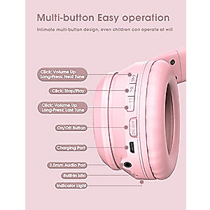 ONITOON Cat Ear Bluetooth Headphones with Micphone for Kids & Adults, LED Light Up Wireless HI-FI Sound Quality, Over-Ear Headphones with Volume Control for iPhone/iPad/Laptop/PC(55H Play Time)