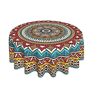 Symfy Round Tablecloth 60 Inch Retro Mandala Decorative Table Cloth with Dust-Proof Wrinkle Stain-Resistant Tablecloths Decor for Home Kitchen Dining Picnic Party Indoor Outdoor