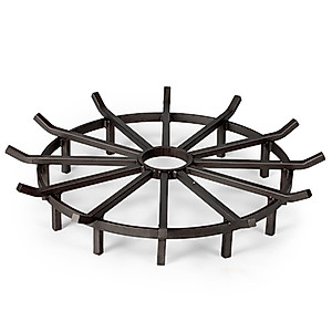 Ash & Ember 32" Wagon Wheel Fire Grate, High-Efficiency Smoke-Free Fireplace Log Grate, Decorative Wood Burning Lifted Grate Pit, Sandblasted Steel with Light Oil Coating