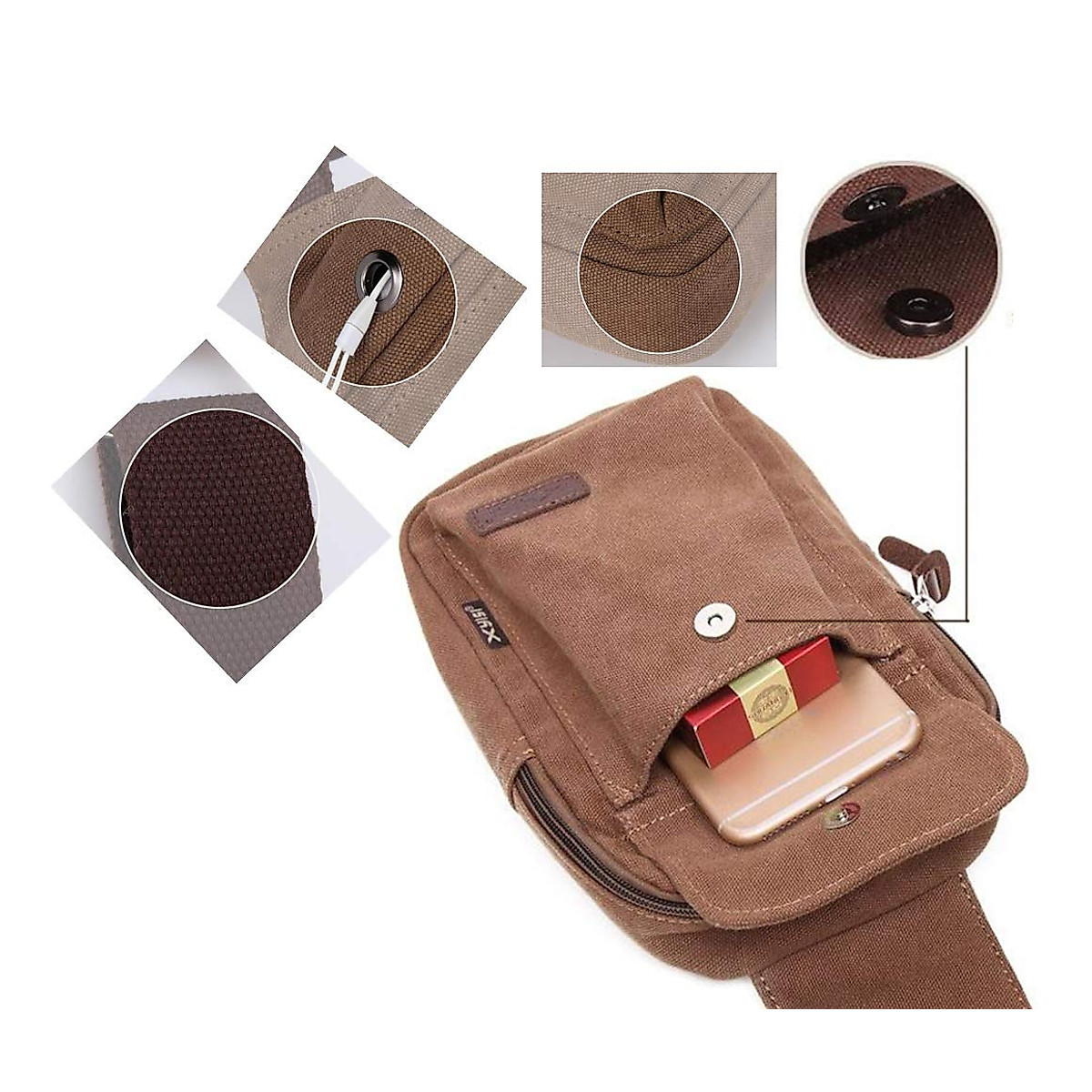 Wxnow Sling Bag Man Purse Small Backpack Shoulder Crossbody Bags Travel Bag Mini Chest Pack for Men and Women Brown
