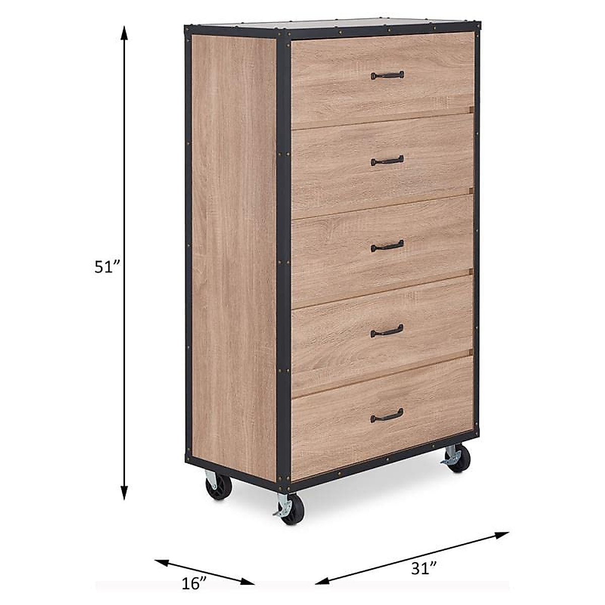 Acme Bemis Wooden Chest with Caster Wheels in Weathered Light Oak