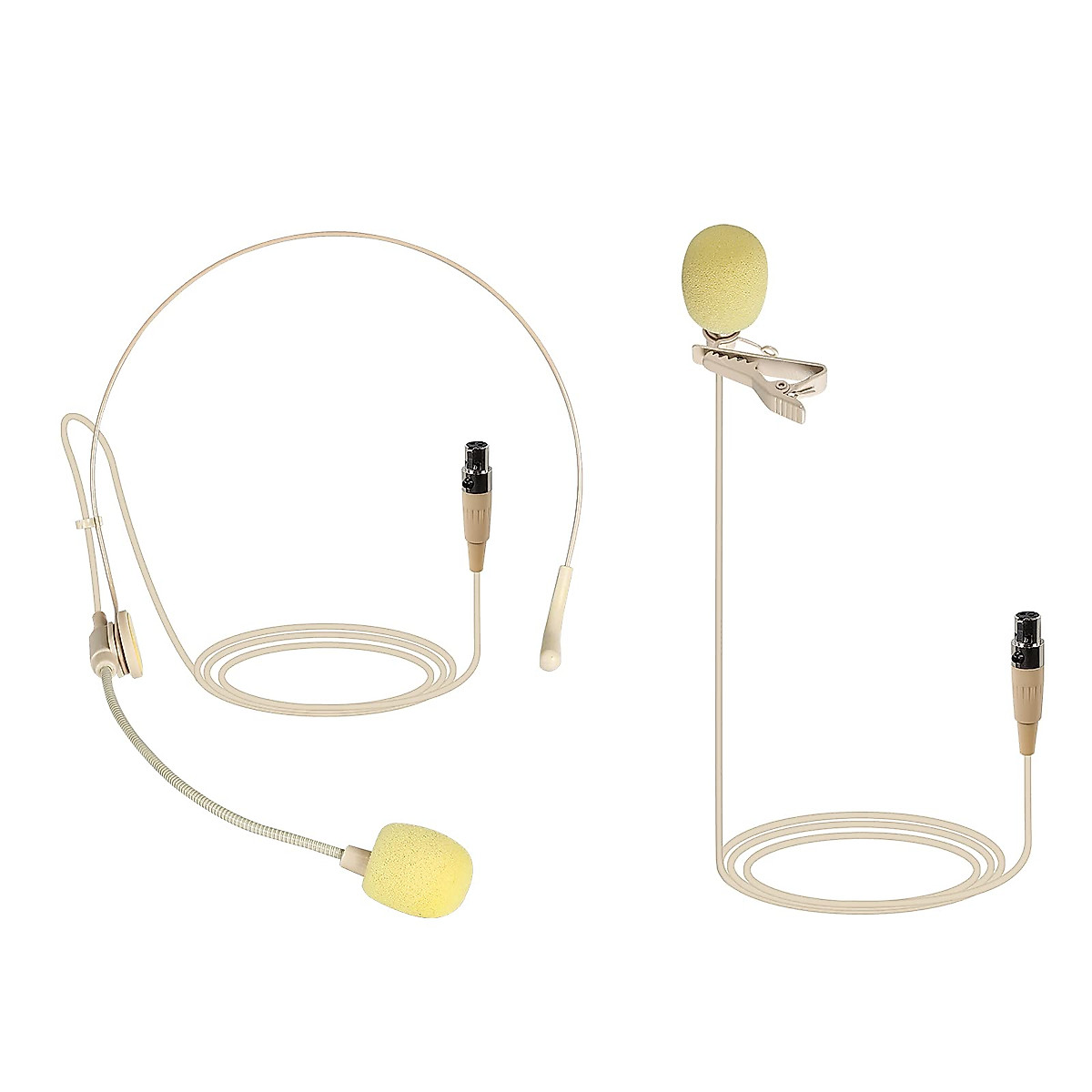 Phenyx Pro Beige Color Lavalier Lapel & Headset Mic Combo with Mini XLR Jack, Hands-Free Clip-on Lapel Mic, and Flexible Wired Boom Headset, Compatible with All Wireless Mic System