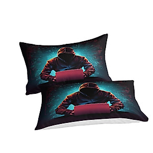 EVMILA Mystery Hacker for Teens and Adults 3D Print Computer Quilt Cover Duvet Cover Comforter Covers Soft Microfiber with Pillow Cases with Zipper Closure Bedding Set 3 Pieces Twin（173x218cm）