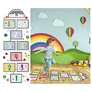 10 Number DIY Hopscotch Game Wall Stickers Floor Decals Primary Color Dots Wall Decals Set Colorful Rainbow Floor Decals for Baby Kids Room Nursery Classroom Play Room