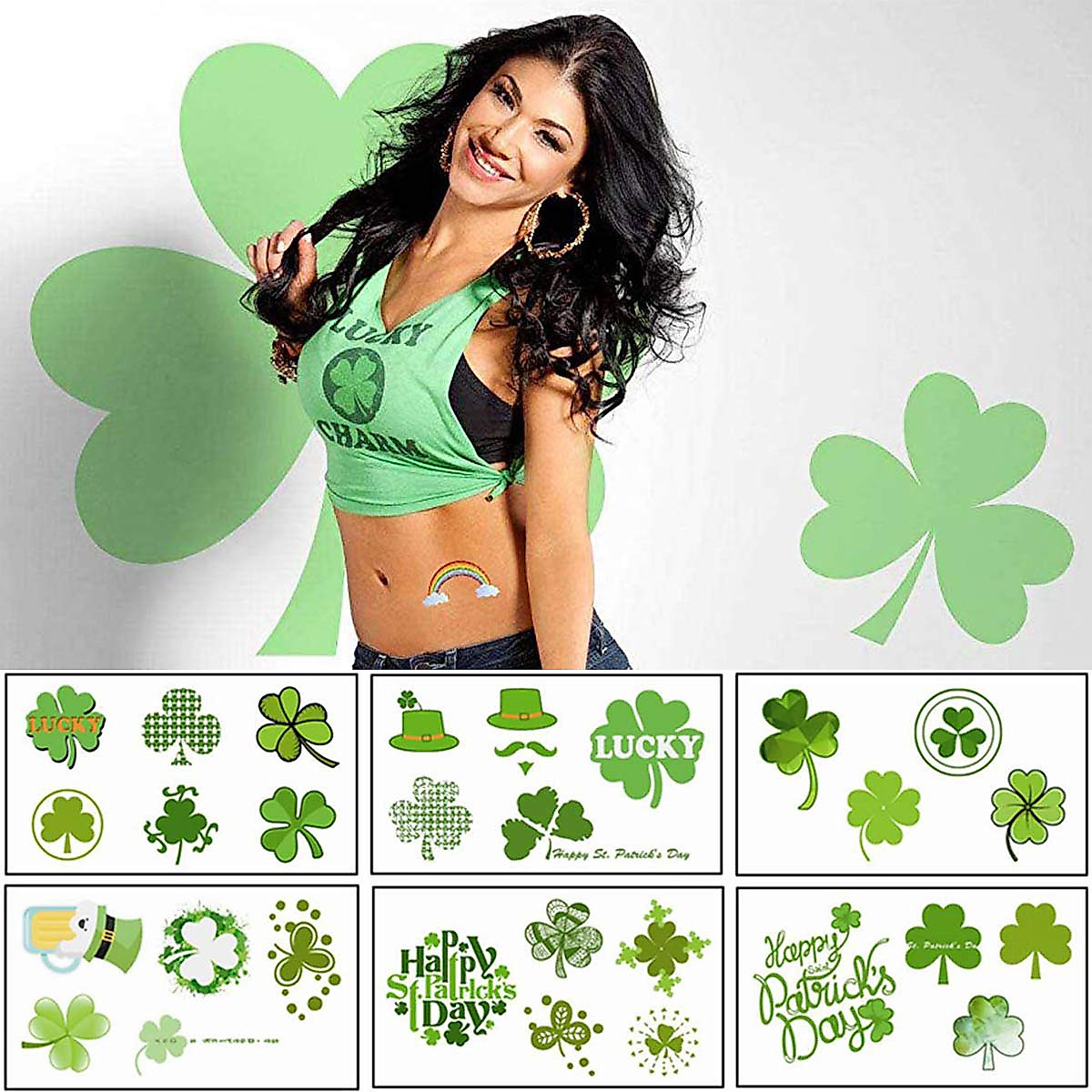 COKOHAPPY 169Pcs St Patricks Day Temporary Tattoos Face Sticker, 20 Sheets Body Temporary Tattoos Decorative Stickers for Saint Patrick's Day Party Favor Decoration