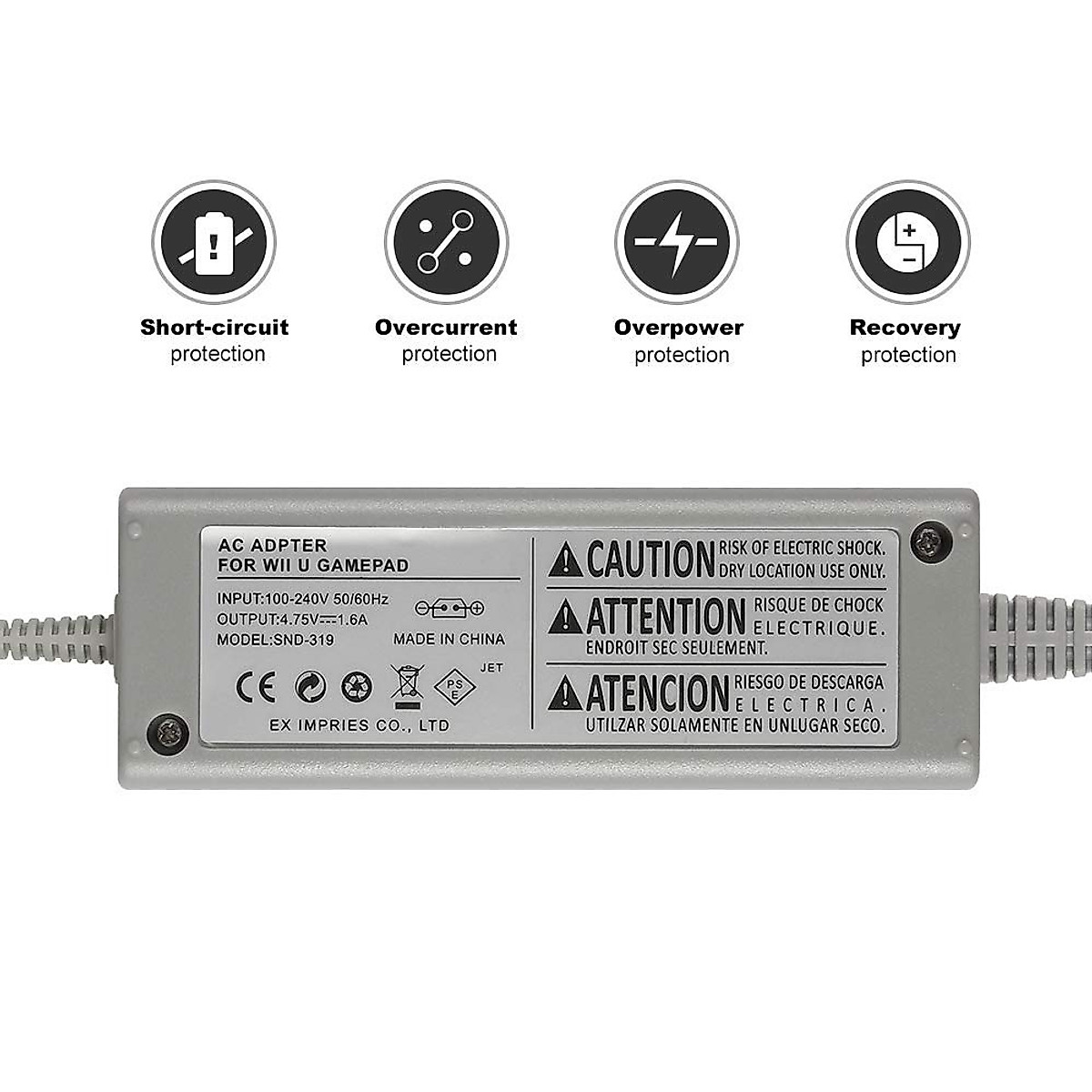 Charger for Nintendo Wii U Gamepad, Replacement Power Supply AC Adapter Wall Charger for Nintendo Wii U Gamepad Controller