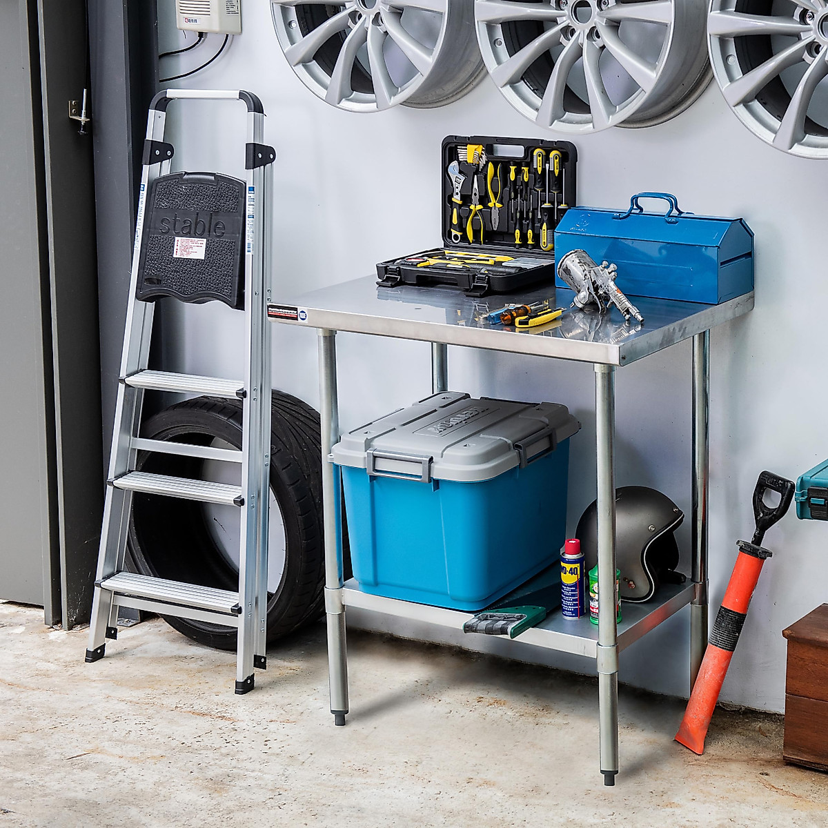 DuraSteel Food Prep Stainless Steel Table - 30 x 48 Inch Commercial Metal Workbench with Adjustable Under Shelf - NSF Certified - For Restaurant, Warehouse, Home, Kitchen, Garage