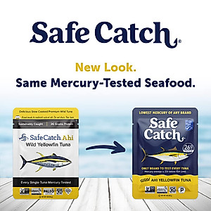 Safe Catch Wild Ahi Yellowfin Tuna Fish Pouches, Wild Caught, Lowest Mercury, Lean Protein, Omega 3, Gluten-Free, Kosher, Pack of 12
