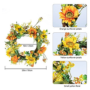 20 Inch Welcome Wreath for Front Door, Artificial Sunflower Garland Wreath Frame Welcome Sign with 8 Flowers and 8 Buds for Home Porch Garden Farmhouse Festival Decorations