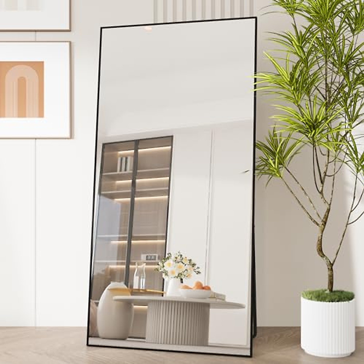 LFT HUIMEI2Y Full Length Mirror 71"x32", Standing Hanging or Leaning Against Floor Tempered Mirrors, Wall-Mounted Full Body Dressing Mirror with Aluminum Alloy Frame for Living Room, Bedroom, Black